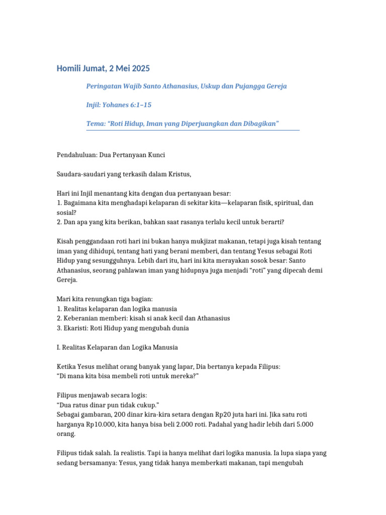 Homili Jumat 2 Mei 2025 | PDF