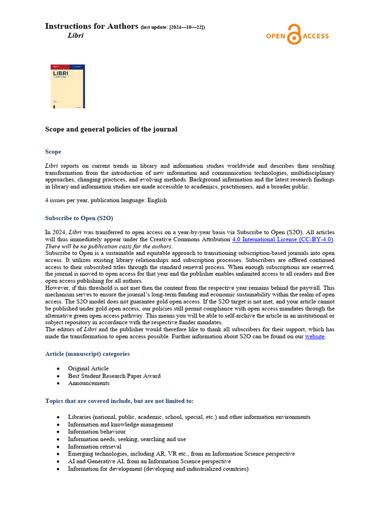 LIBR - Instructions For Authors | PDF | Open Access | Proofreading