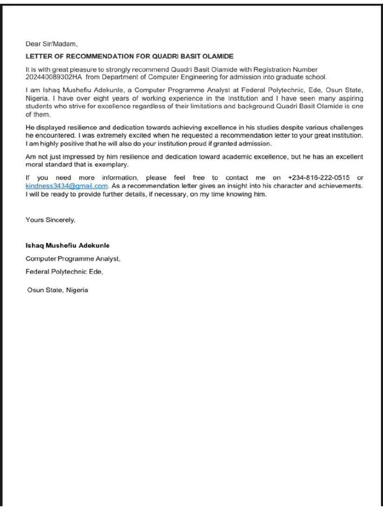 Reference Letter (1) for Undefined | PDF