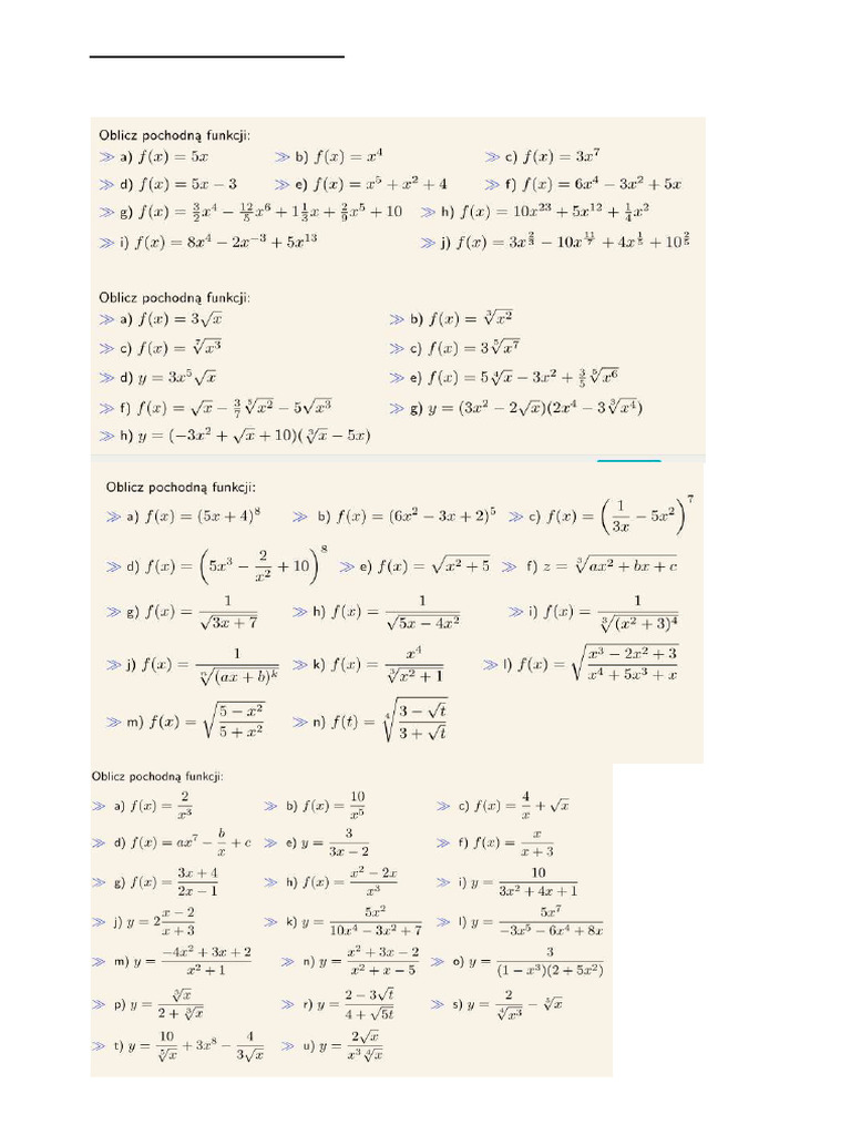 Pochodna Funkcji - Wzory 3E 2025 | PDF