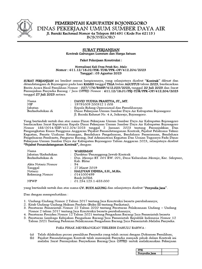 Kontrak Induk - SSKK - SPMK | PDF