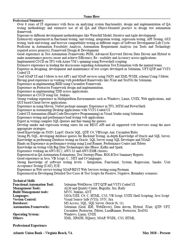 Resume Template 1 | PDF | Selenium (Software) | Web Service