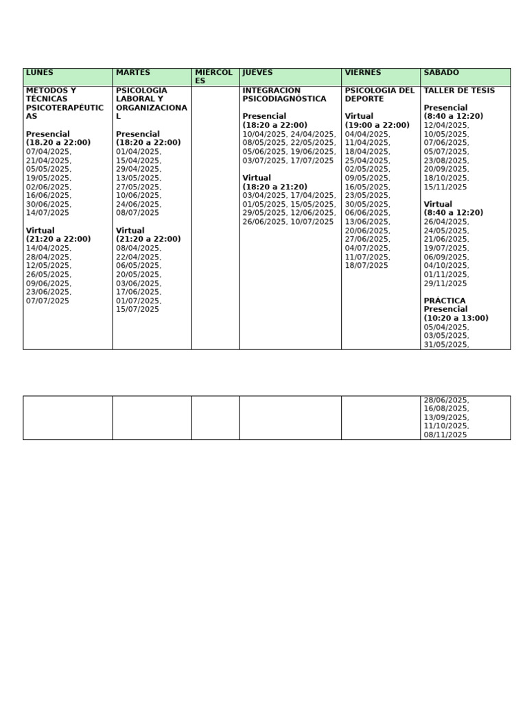 Horarios Uai 2025 | PDF