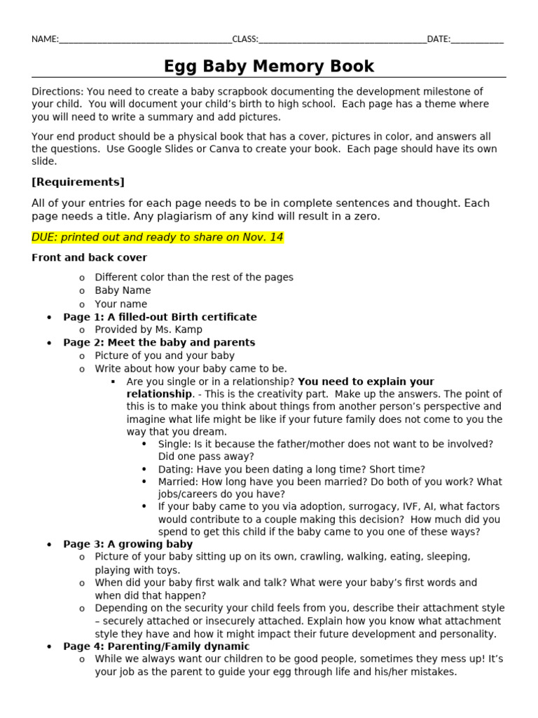 01 - Egg Baby Book Assignment | PDF | Psychology | Human Development