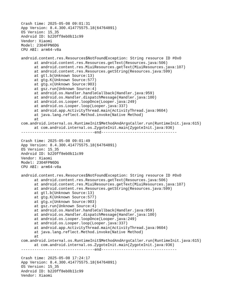 crash 20250508гглллддддддллллллллллллллл | PDF | Android (Operating System) | Software Industry
