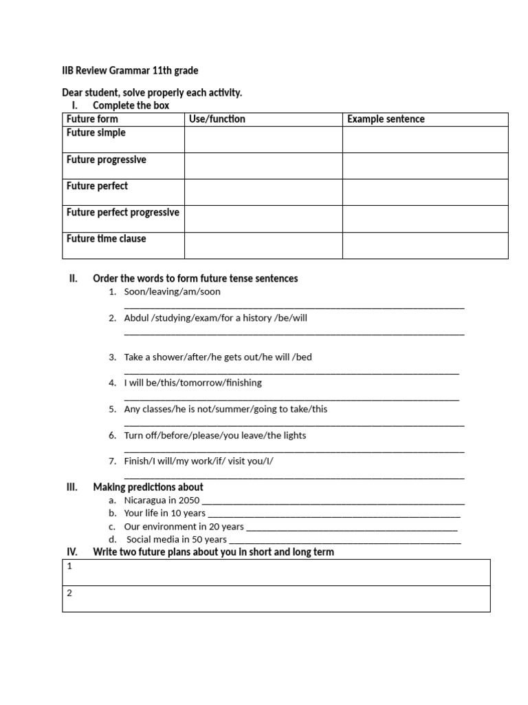 IIB Review Grammar 11th Grade | PDF