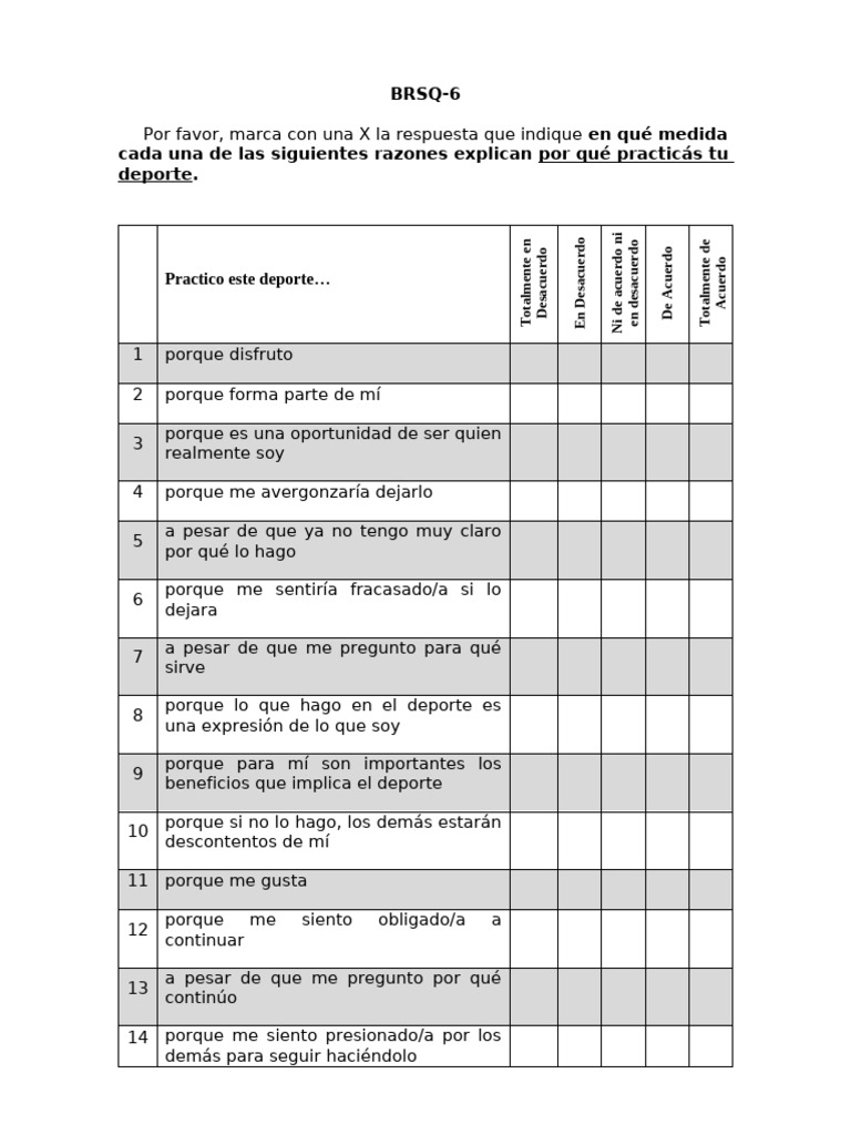 3-Cuestionario de Regulación Conductual Deporte (BRSQ-6) | PDF