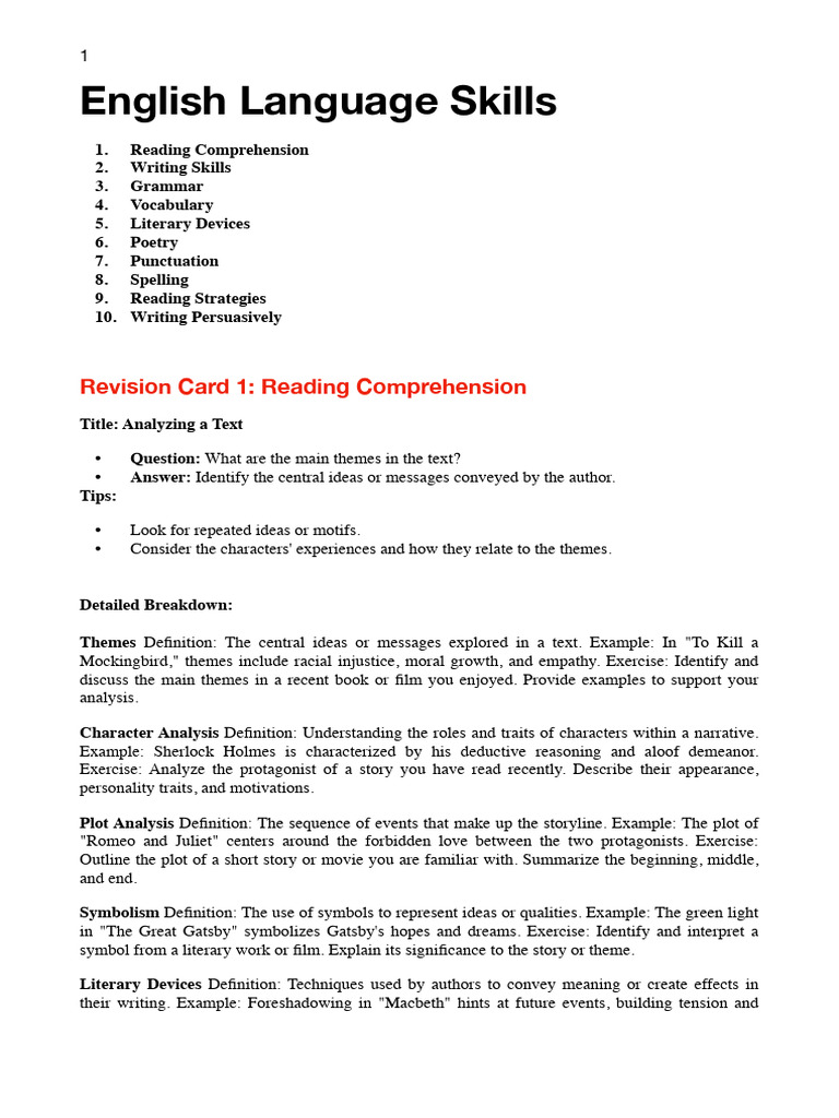 ENGLISH Reading Comprehension - Writing Skills (English Language Skills ...