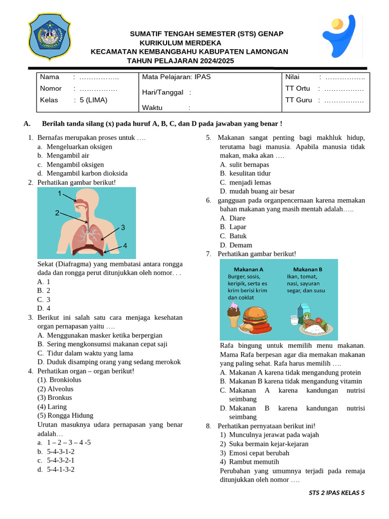 SOAL IPAS STS 2 KELAS 5 | PDF