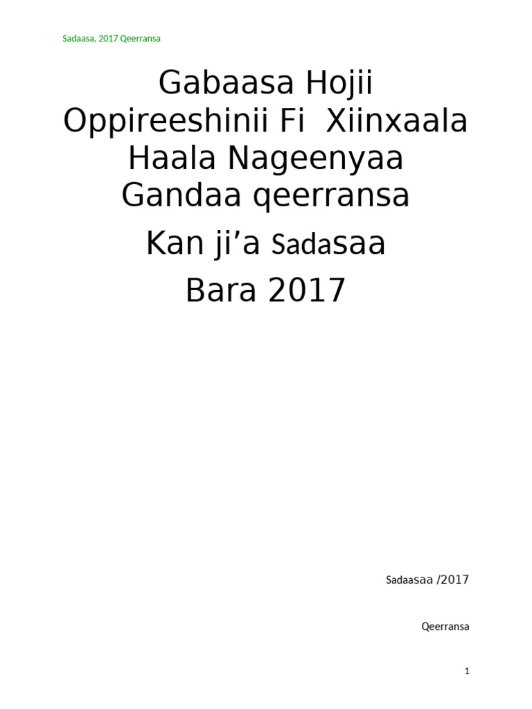 Gabaasa Hojii Nageenya Xinxaala Haala Ji'a Sadaasa | PDF