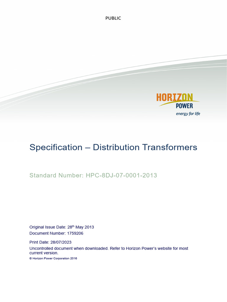 Specification Distribution Transformers HORIZON | PDF | Transformer ...
