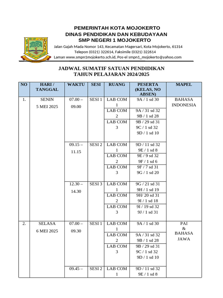 LAMPIRAN 5 (JADWAL SUMATIF SATU | PDF
