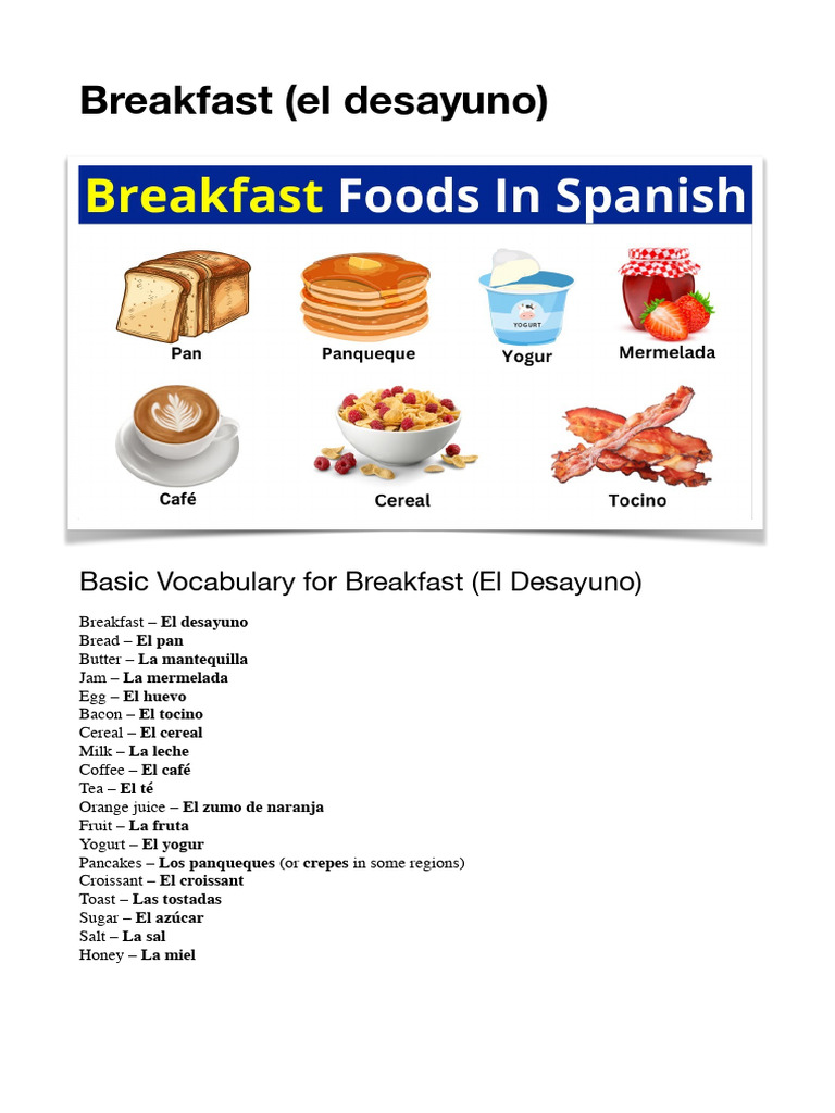 SPANISH breakfast (el desayuno) | PDF | Tortita | Cocina