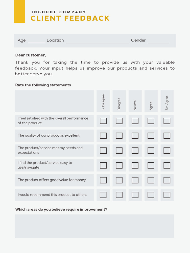 White and Yellow Minimalist Client Feedback A4 Document | PDF