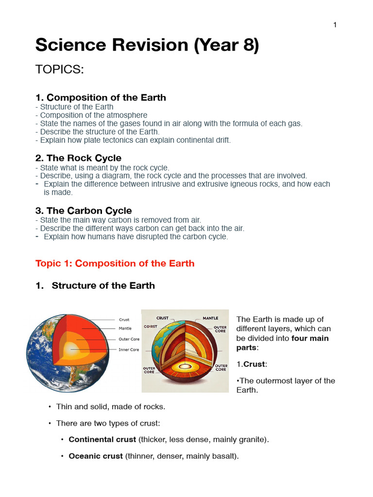 SCIENCE Composition of The Earth, The Rock Cycle, The Carbon Cycle | PDF | Rock (Geology) | Earth