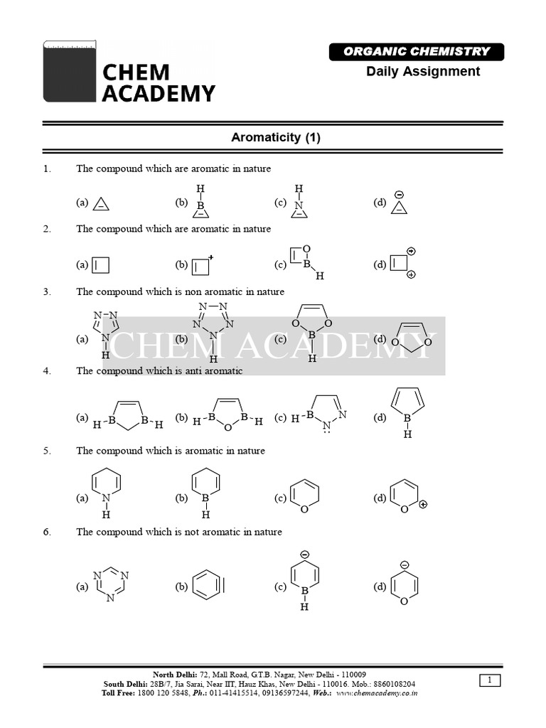 Aromaticity Practice Problems and Answers | PDF | Chemistry | Organic ...