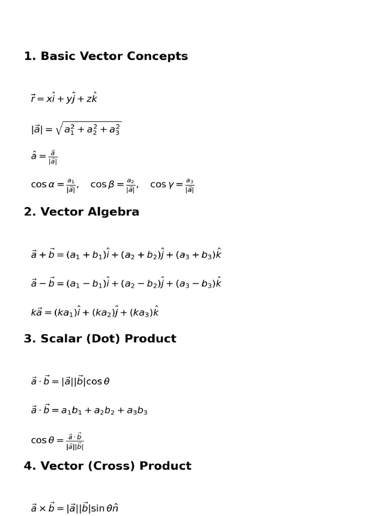 Vector Formula Sheet Formatted | PDF