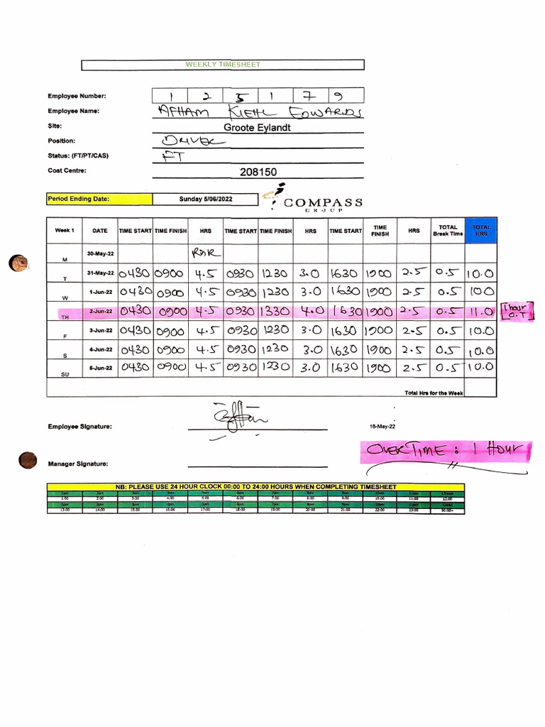 Weekly Timesheet 30.05.22 - 05.06.22 | PDF