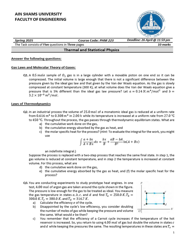 PHM - 223 - Major Task - Phase - #1 | PDF | Gases | Heat