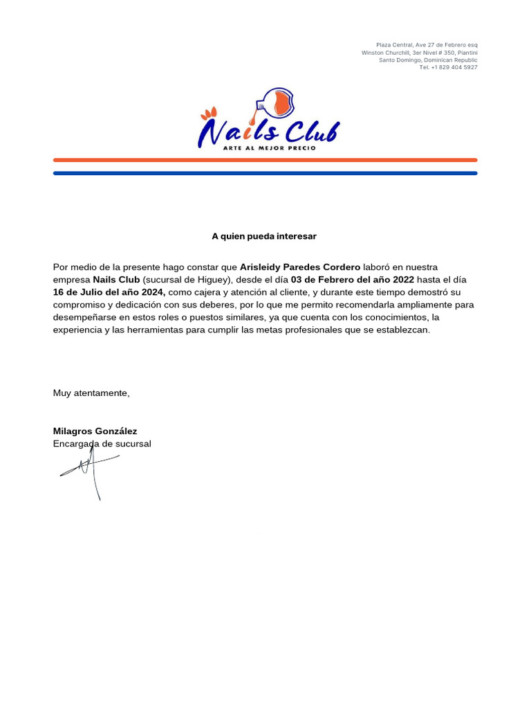 Carta de Recomendación Arisleidy Paredes | PDF