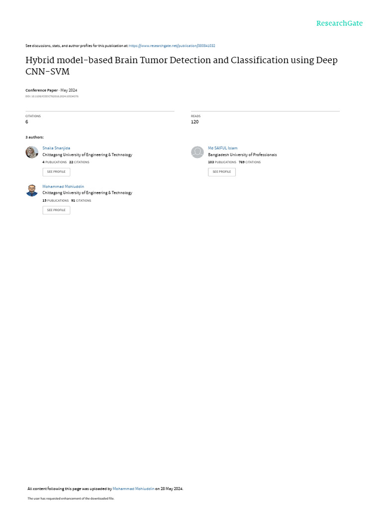 Hybrid Model-Based Brain Tumor Detection and Classification Using Deep CNN-SVM | PDF ...