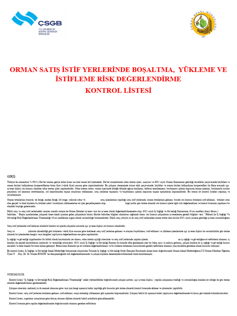 Orman Satis Istif Yerlerinde Yukleme, Bosaltma Ve Istifleme | PDF
