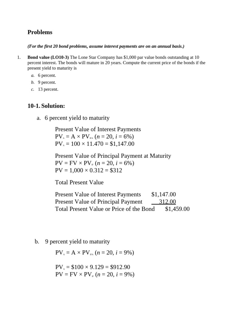 Bond Pricing Calculations and Analysis | PDF | Bonds (Finance) | Yield ...