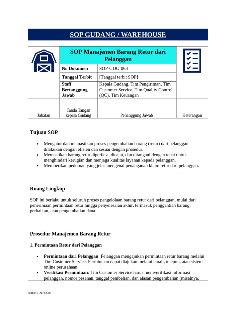 SOP Manajemen Barang Retur Pelanggan | PDF