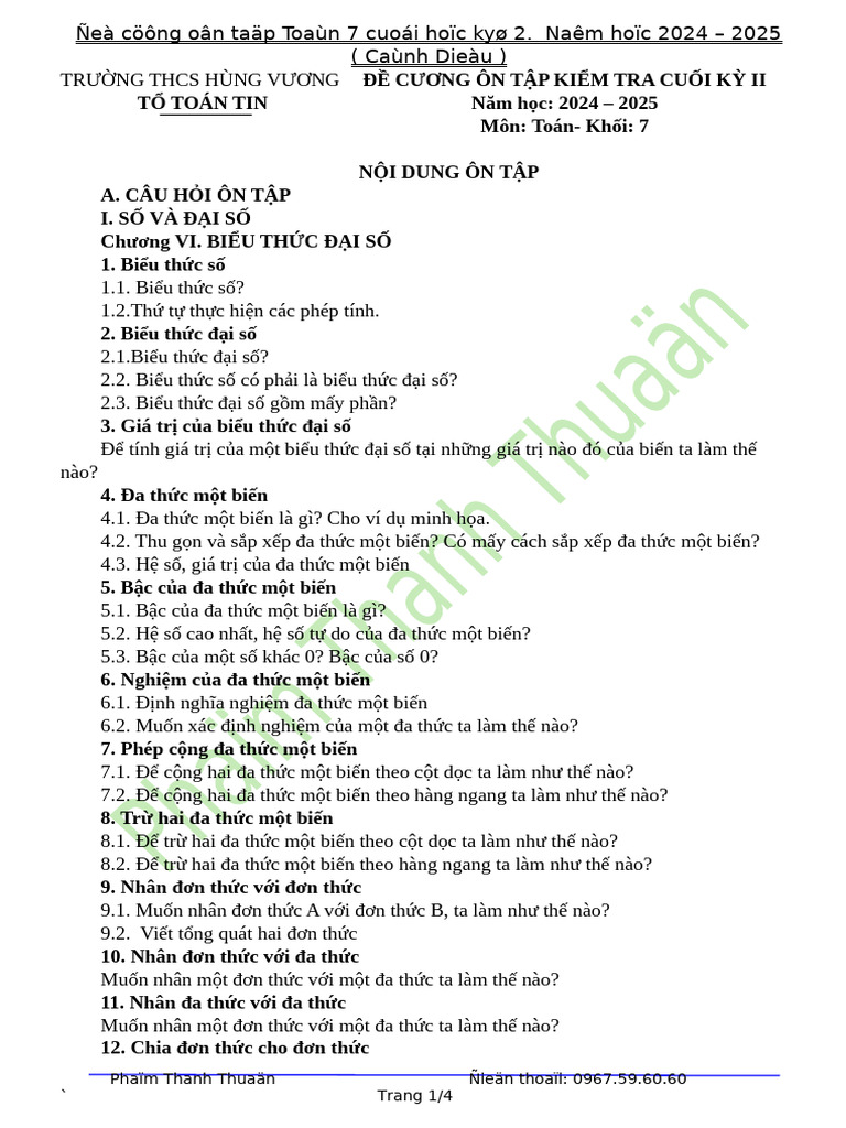 Đề cương cuối HKII - Toán 7 - 2024-2025 | PDF