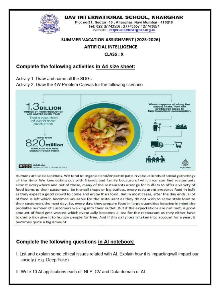 Ai Vacation Assignment - Class 10 | PDF