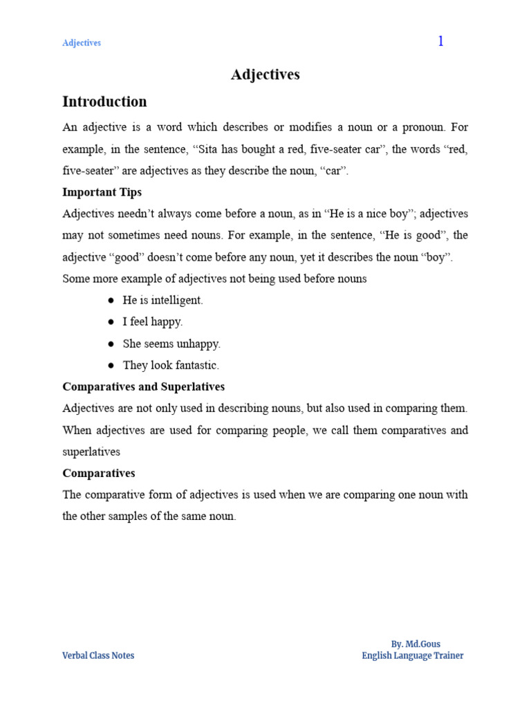 Adjectives | PDF | Adjective | Noun