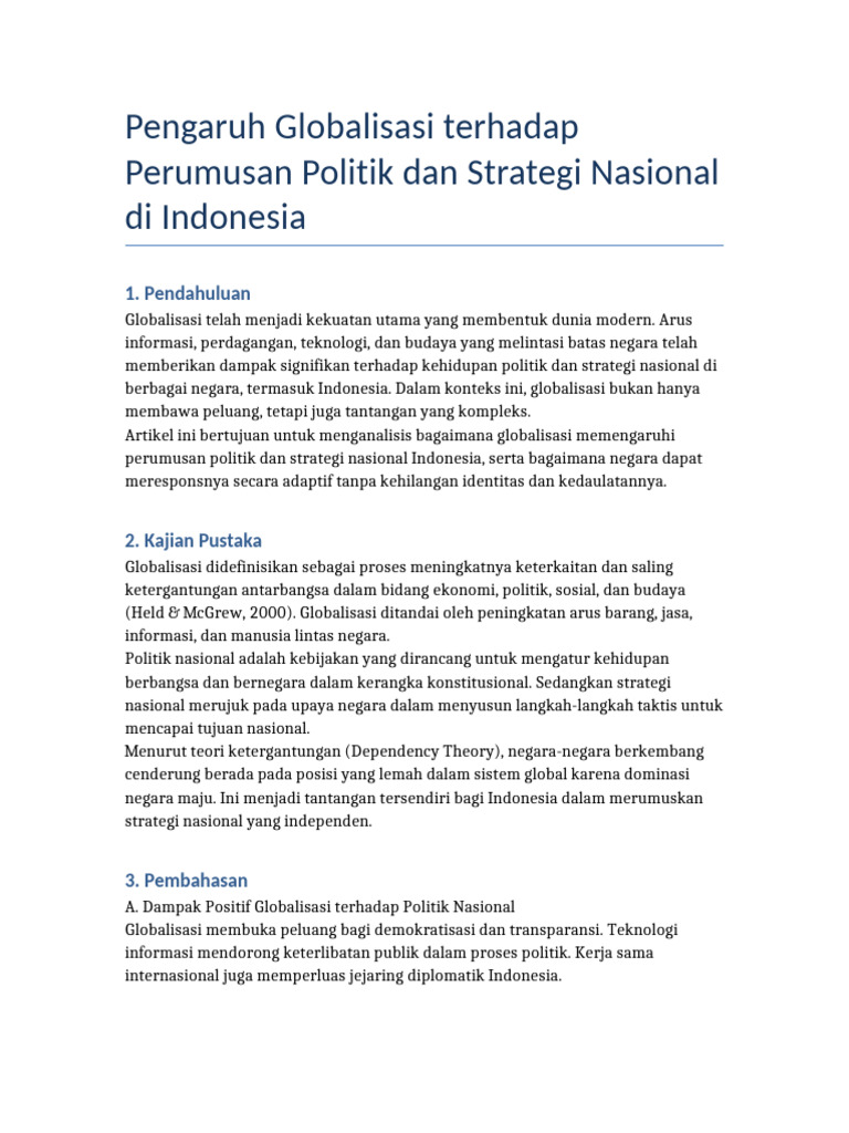 Dampak Globalisasi pada Politik Indonesia | PDF