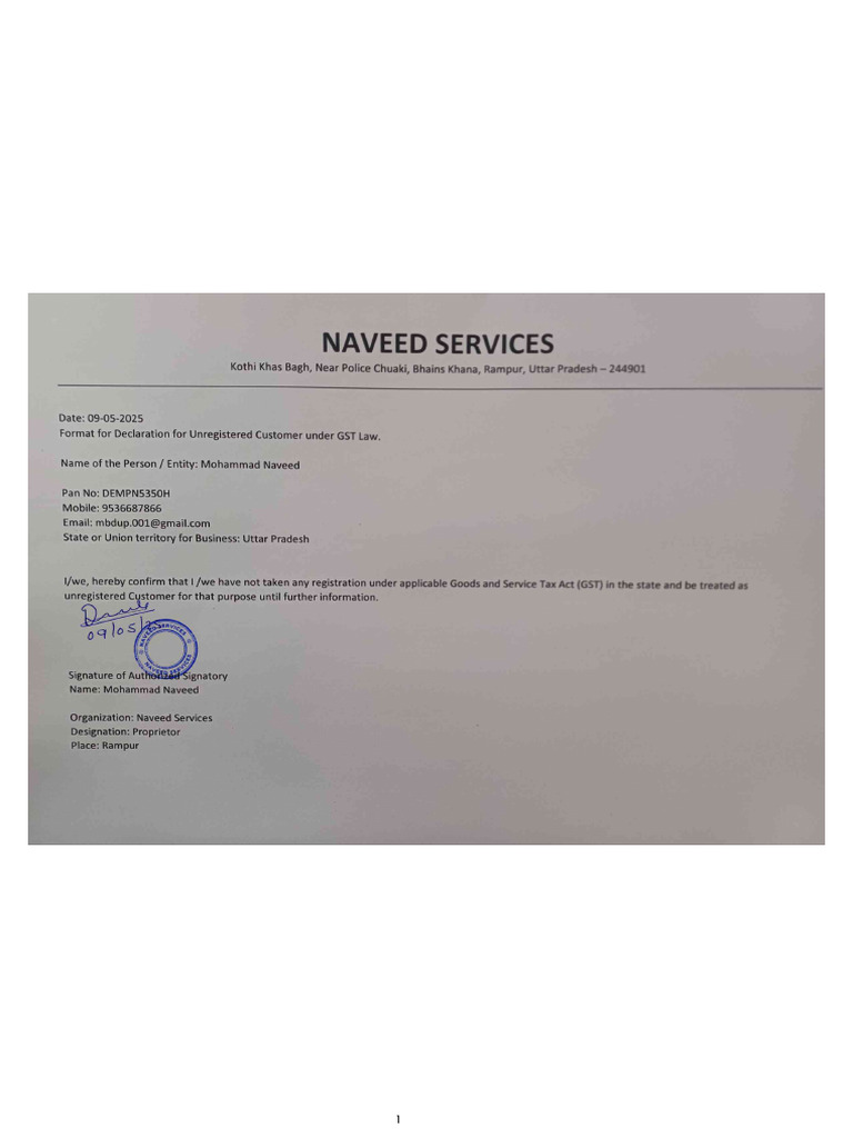 GST Exemption - Naveed Services | PDF