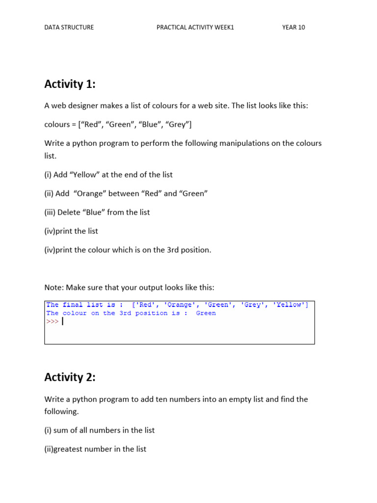 Practical Activity-Week1&2 | PDF