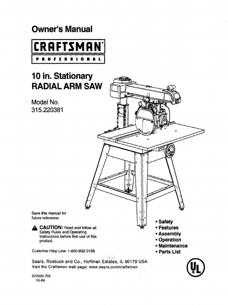 Craftsman 10" Radial Arm Saw Manual | PDF | Mains Electricity | Power ...
