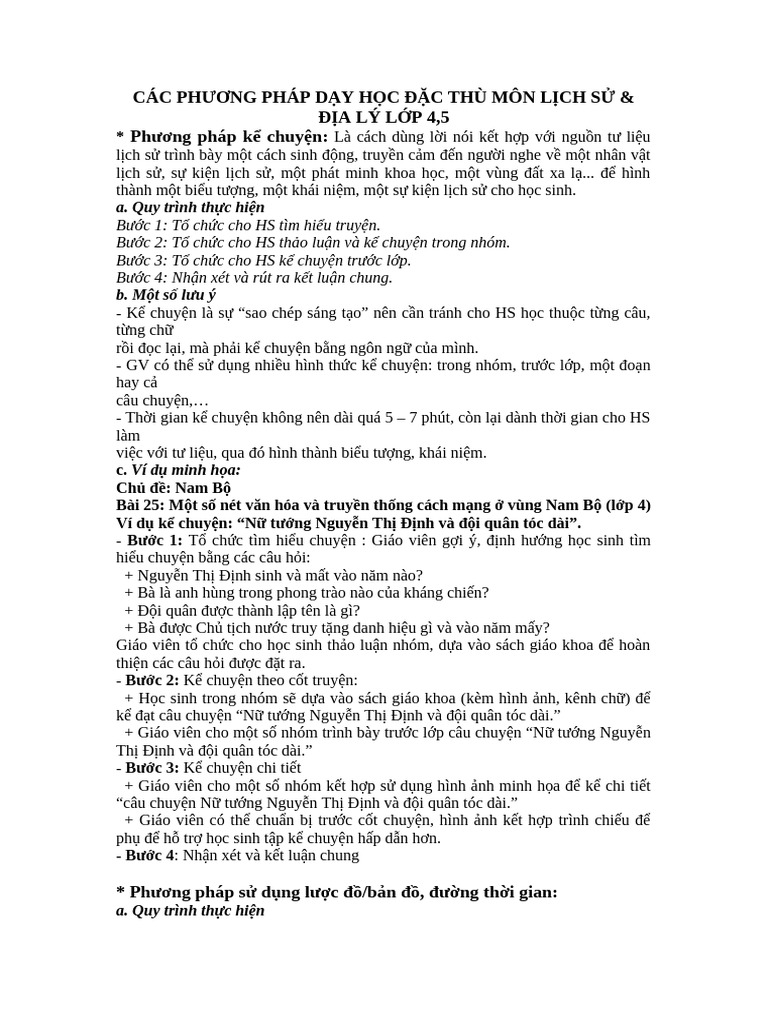 PHƯƠNG PHÁP DẠY HỌC MÔN LSDL 4,5 | PDF