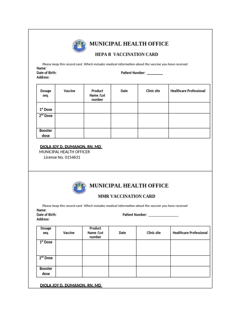 Hepatitis B Vaccination Card Template | PDF