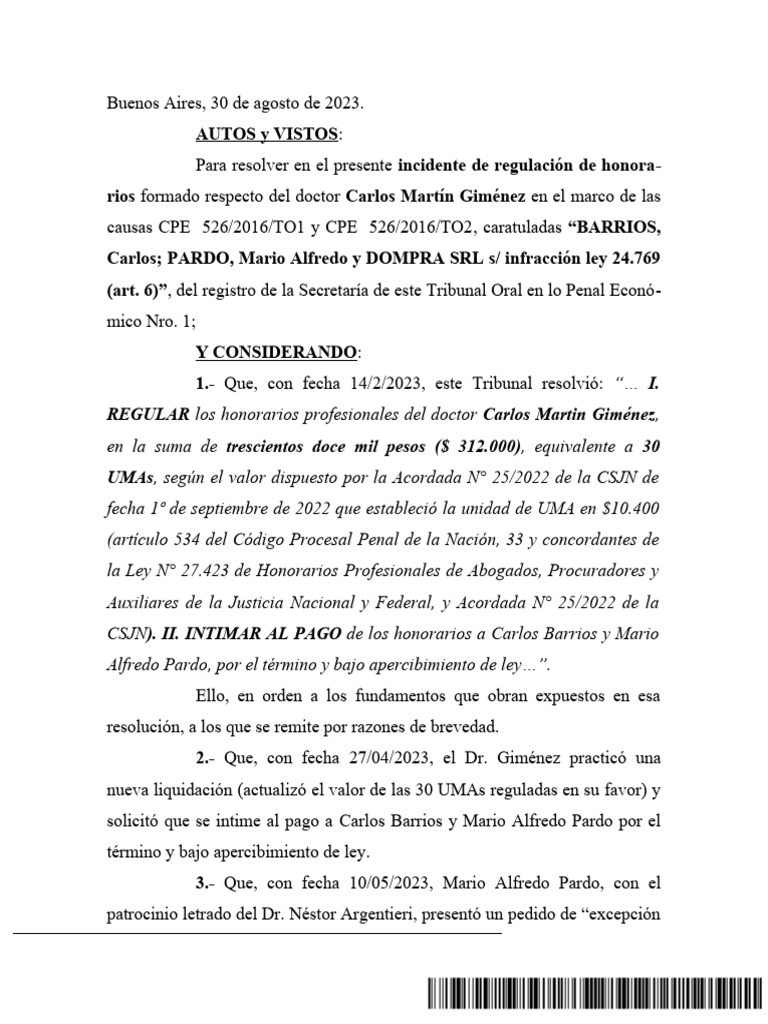 Regulación de Honorarios del Dr. Giménez | PDF | Ley constitucional ...