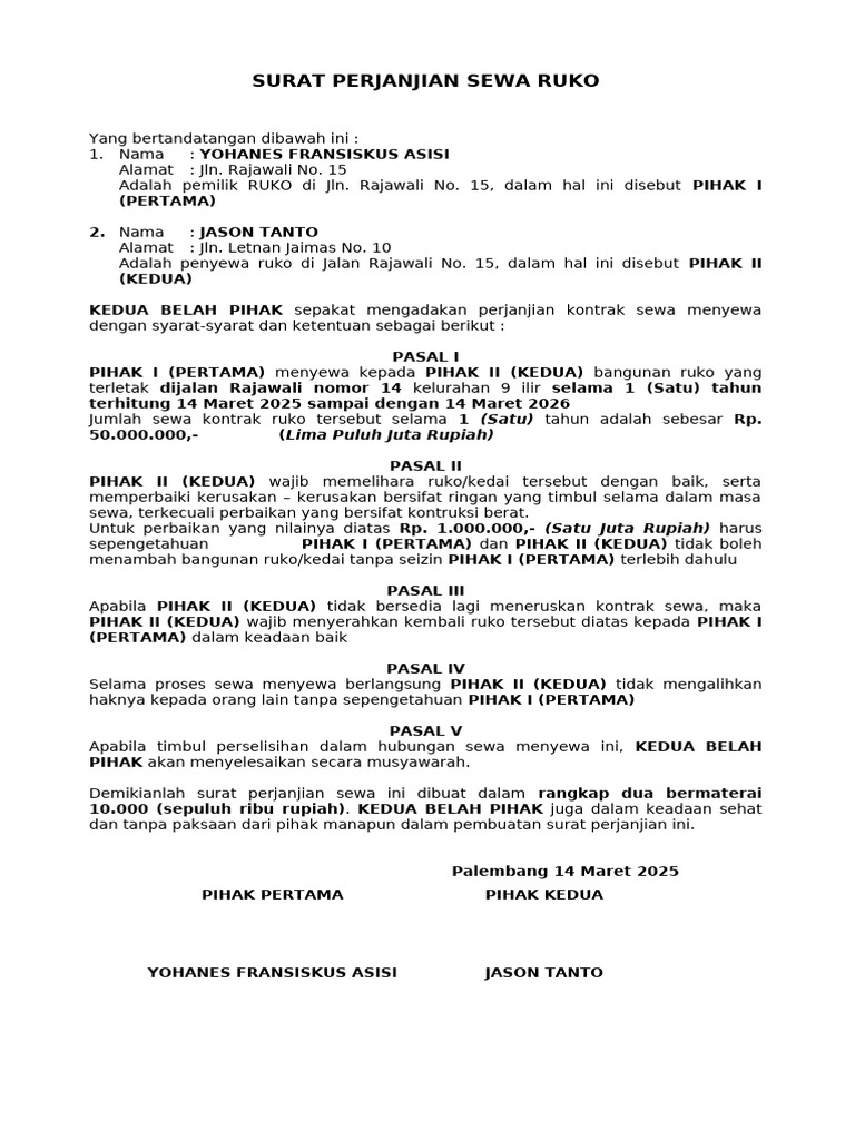 614605460-SURAT-PERJANJIAN-KONTRAK-SEWA-RUKO | PDF