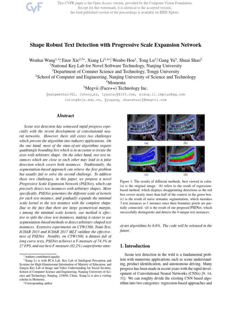 Wang Shape Robust Text Detection With Progressive Scale Expansion Network CVPR 2019 Paper | PDF ...
