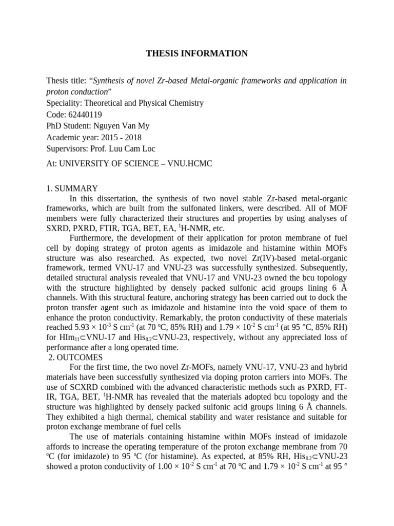 Zr-MOFs for Enhanced Proton Conduction | PDF | Physical Sciences ...