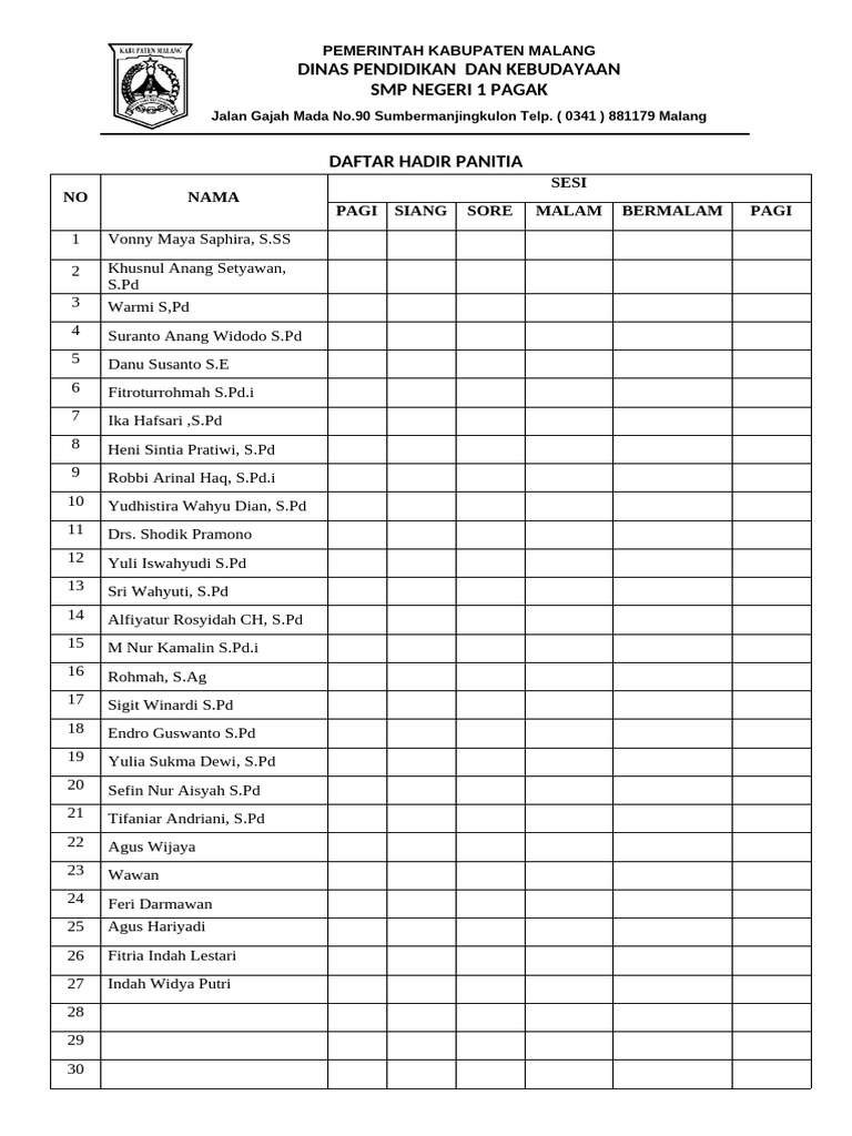 DAFTAR HADIR PANITIA | PDF