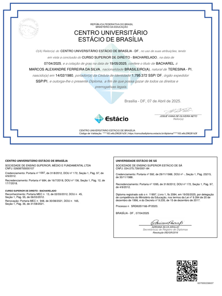 Marcos Alexandre Ferreira Da Silva | PDF | Diploma de bacharel ...