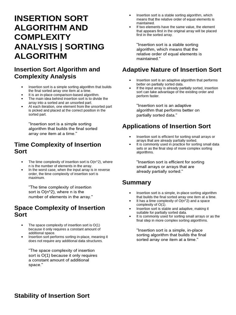 Insertion Sort Algorithm and Complexity Analysis | PDF | Time ... Insertion Sort Algorithm and Complexity Analysis | PDF | Time ...