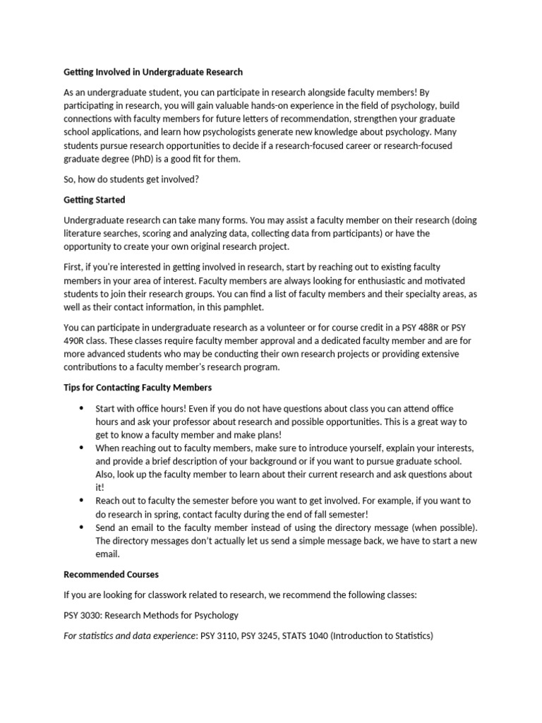 Getting Involved in Undergraduate Research Pamphlet | PDF | Psychology ...