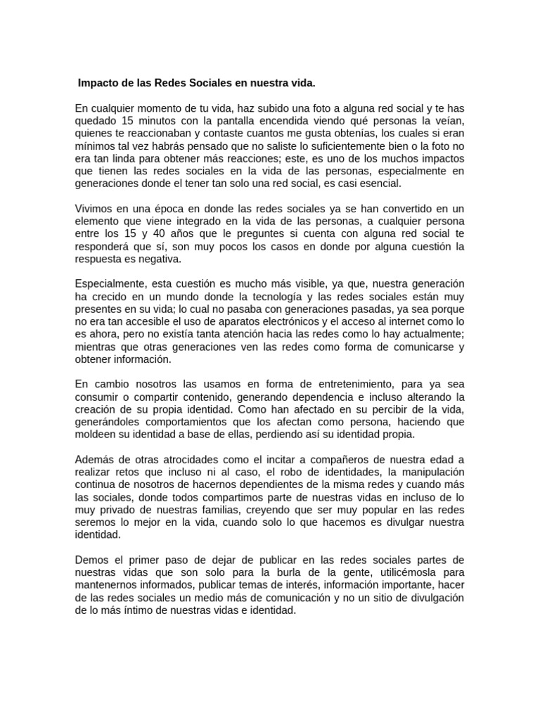 Impacto de las Redes Sociales en Nosotros | PDF | Servicio de redes ...