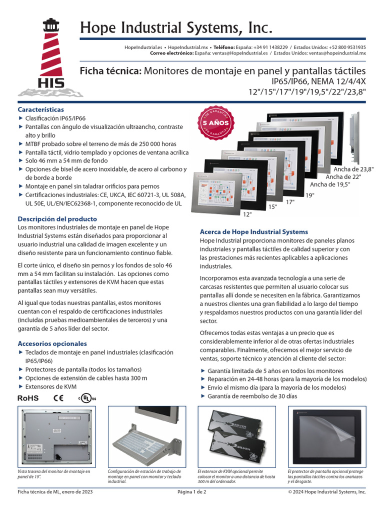 Spanish Data Sheet Panel Mount.2019.02.15 | PDF | Hdmi | Pantalla de ...