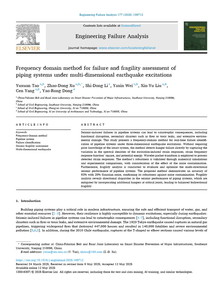 Frequency Domain Method For Failure and Fragility Assessment of Piping ...