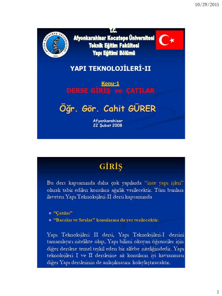 Yapi Teknolojileri II Ders 1 Catilar | PDF