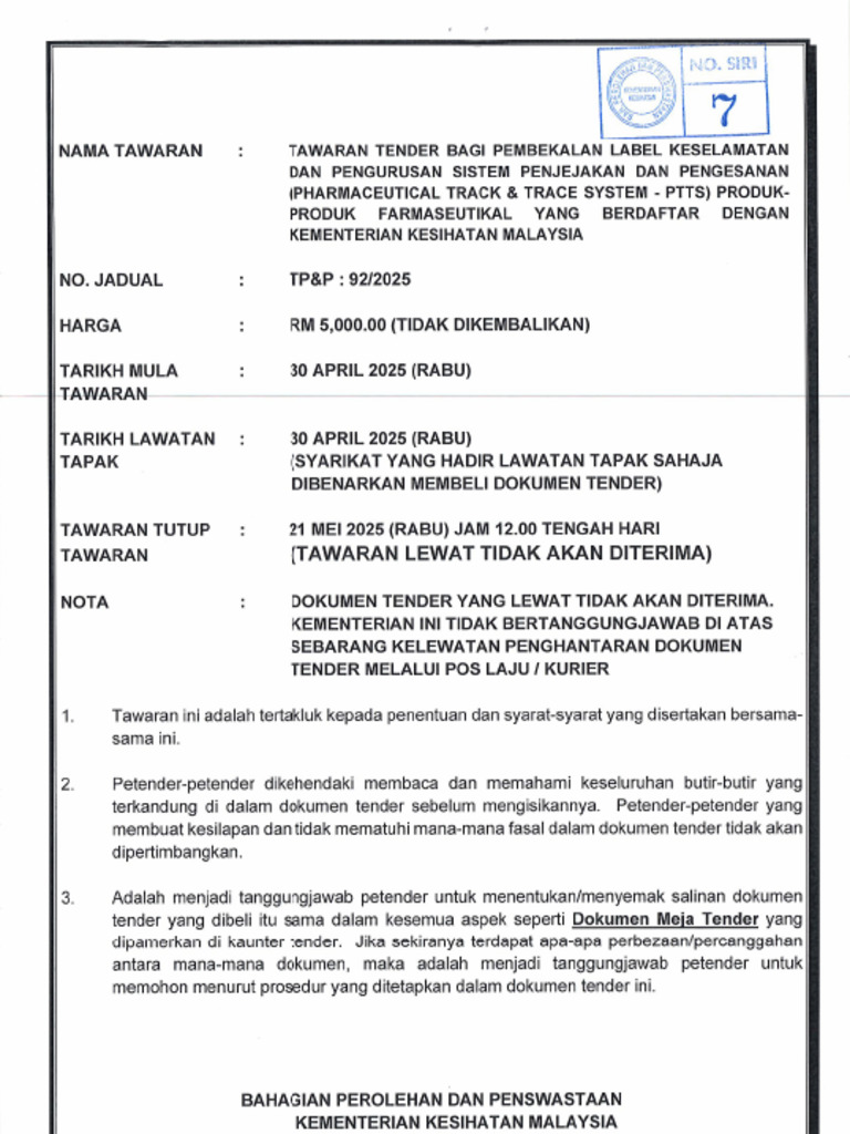 Tender KKM - Track & Trace (PTTS) (Hologram) | PDF